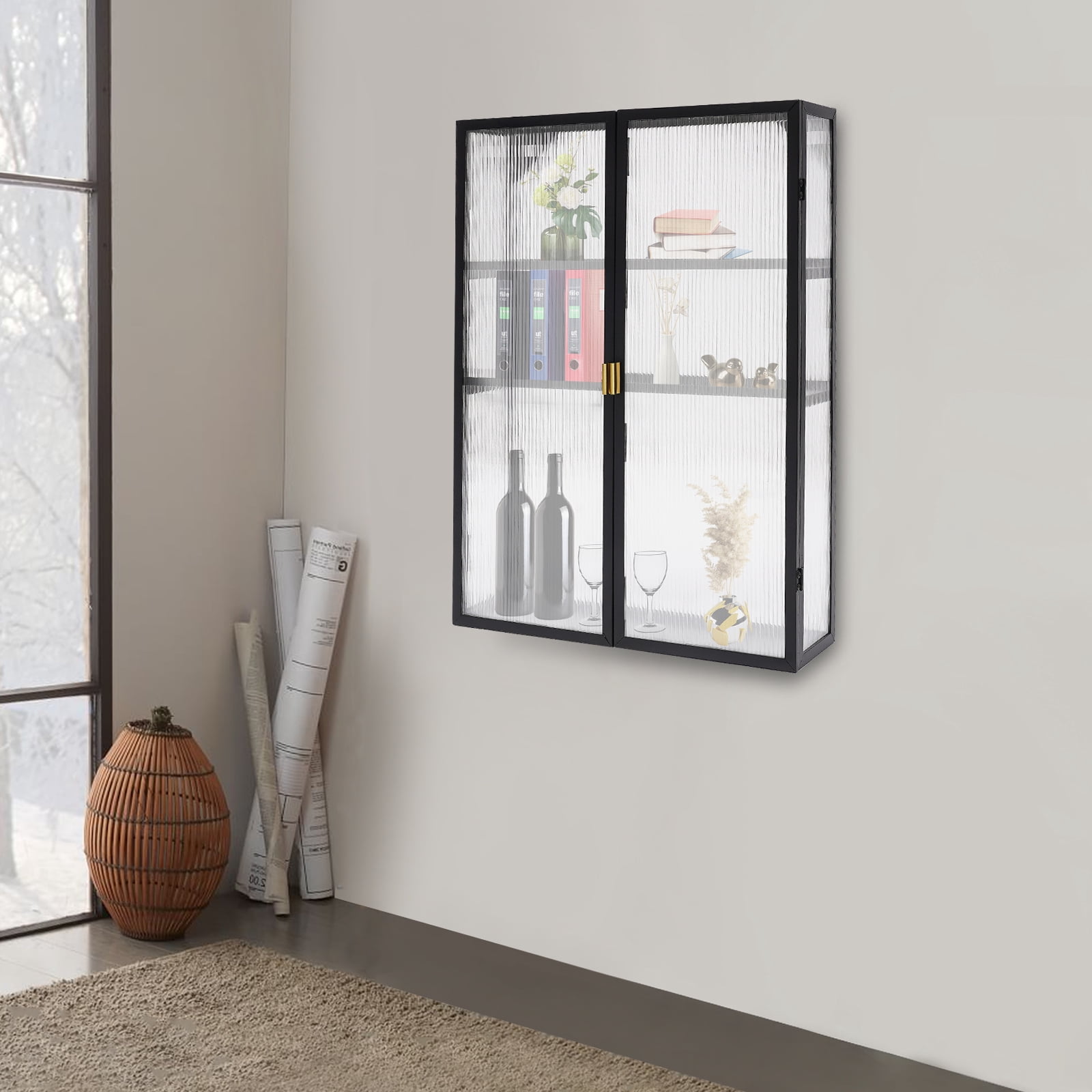 Dwellnix Kitchen Wall Storage Cabinet with Door, 3-Tier Adjustable ...