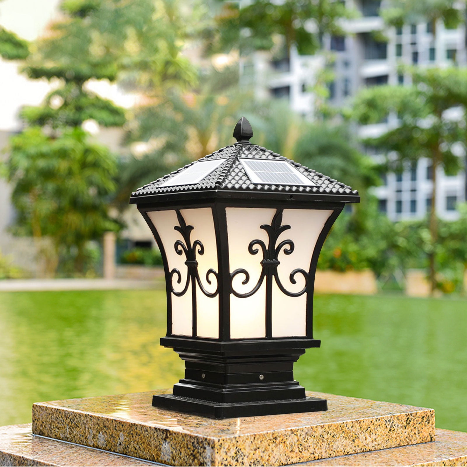 Dwellnix LED Solar Post Light Outdoor, Dusk to Dawn Outdoor Solar Lamps ...