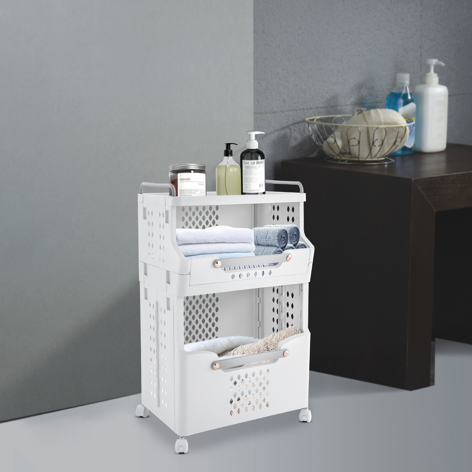 Dwellnix Laundry Basket with Universal Wheels, Double-Tier Storage ...
