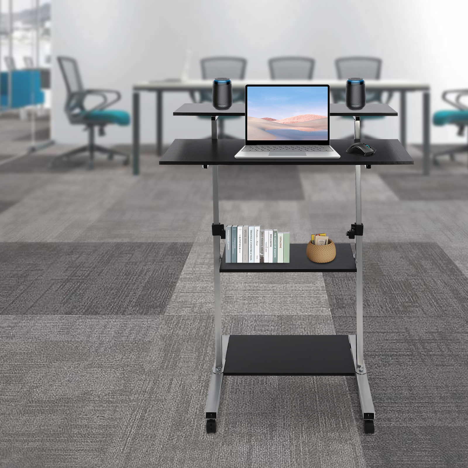 Dwellnix Mobile Stand Up Desk with Adjustable Height, Ergonomic 4 Shelf ...
