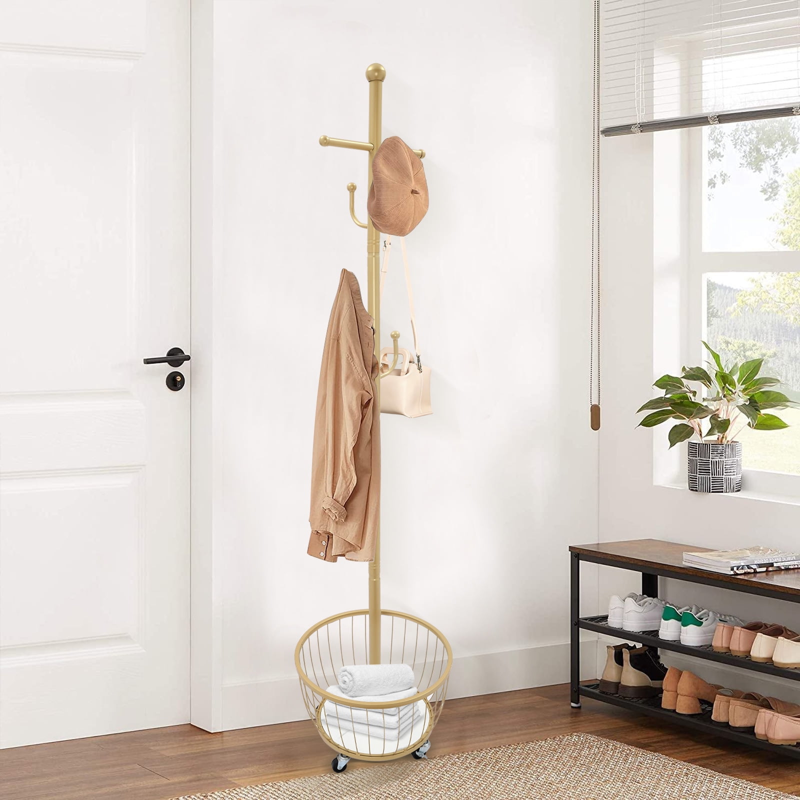 Dwellnix Modern Metal Coat Hat Rack Tree Stand Clothes Hanger Hooks ...