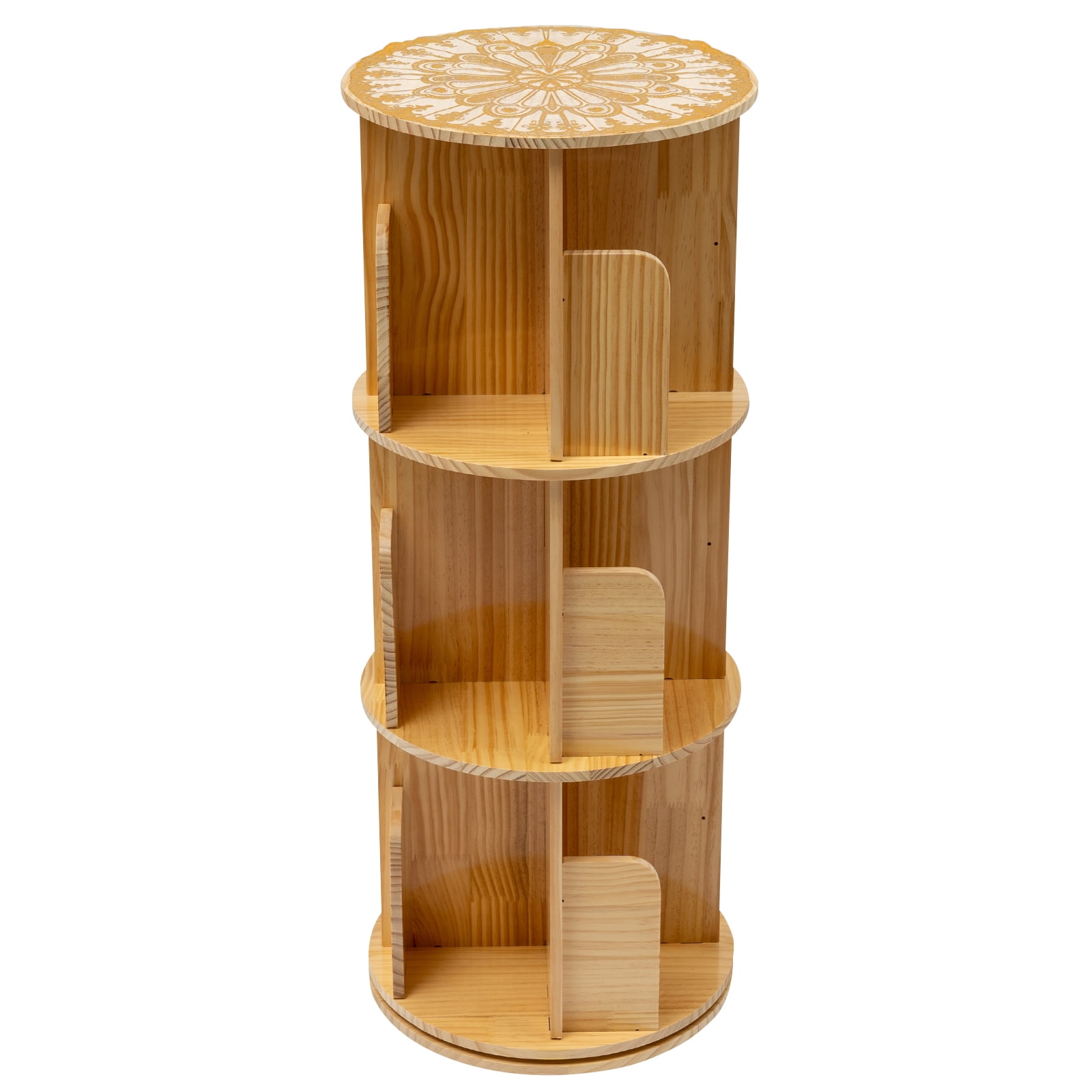 Dwellnix Modern Rotating Bookshelf, 3-Tier Pine Wood Design ...