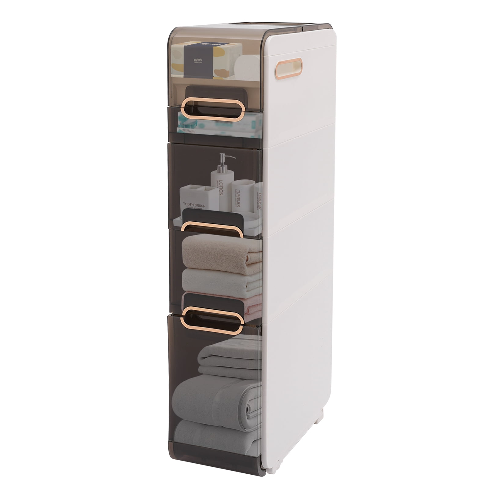 Dwellnix Narrow Bathroom Cabinet With Rolling Wheels & Pull-Out Drawers ...
