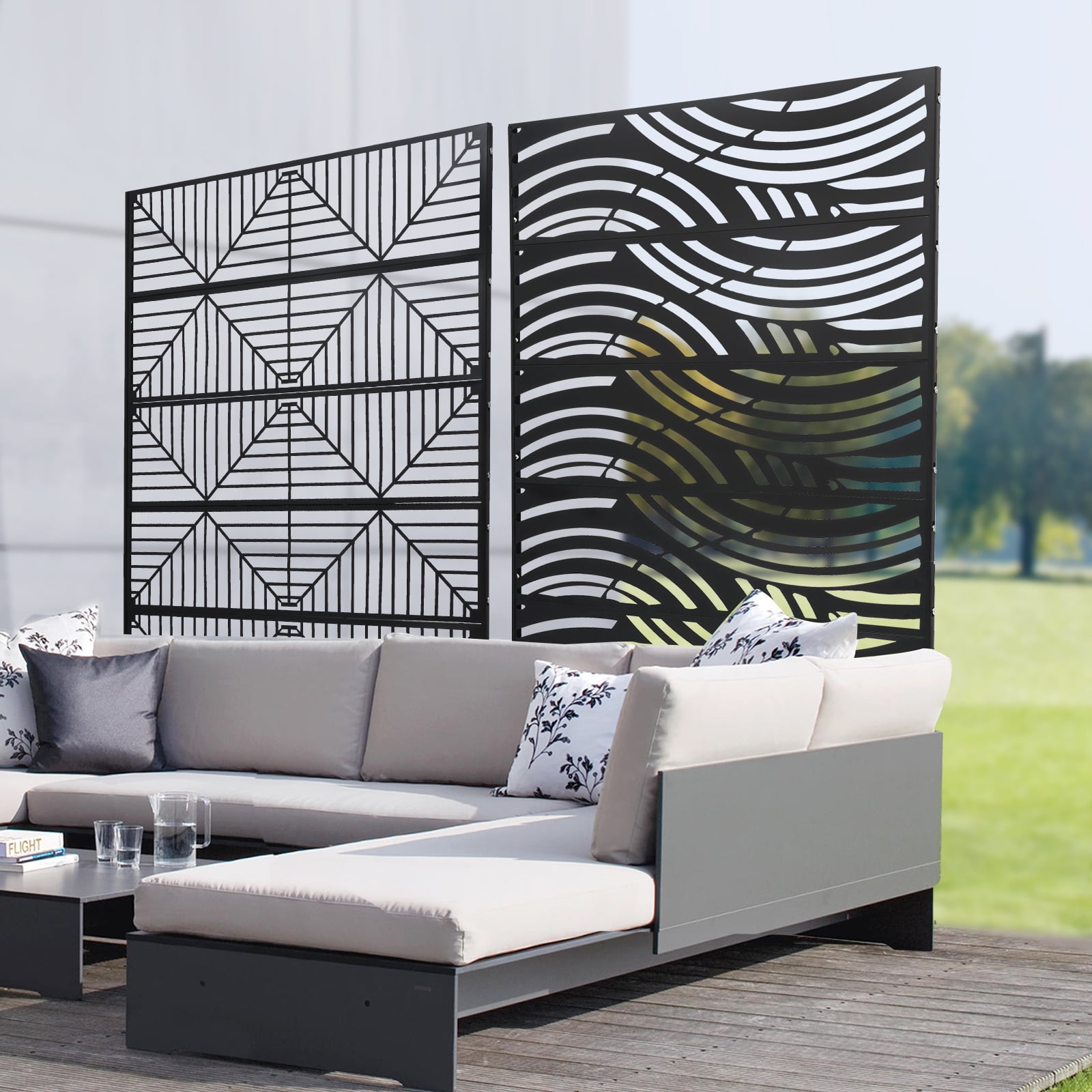 Dwellnix Patio Privacy Screen with Geometric Design,3.72*5.94Ft,Black ...