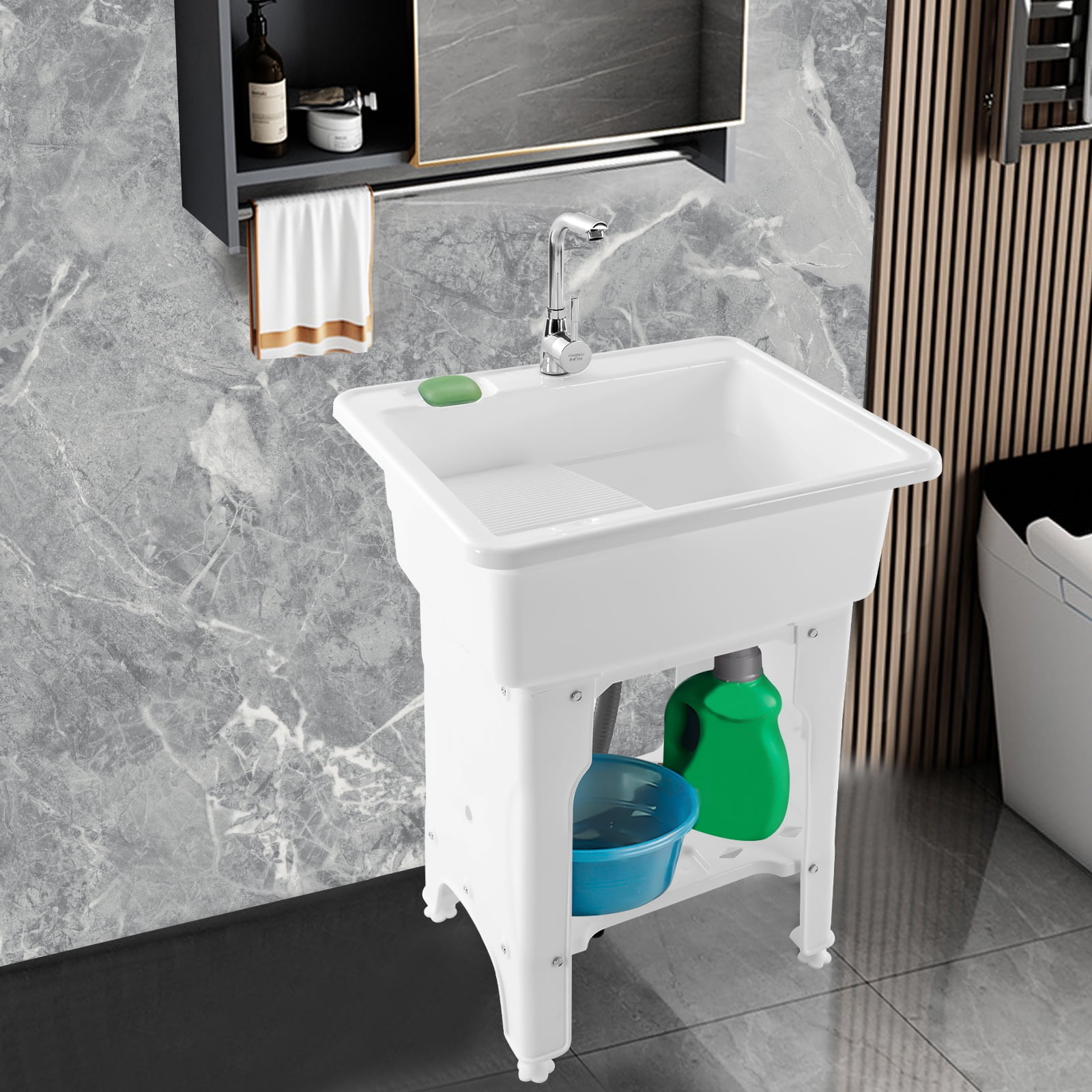 Dwellnix Portable Laundry Sink with Adjustable Feet, 360° Rotatable ...