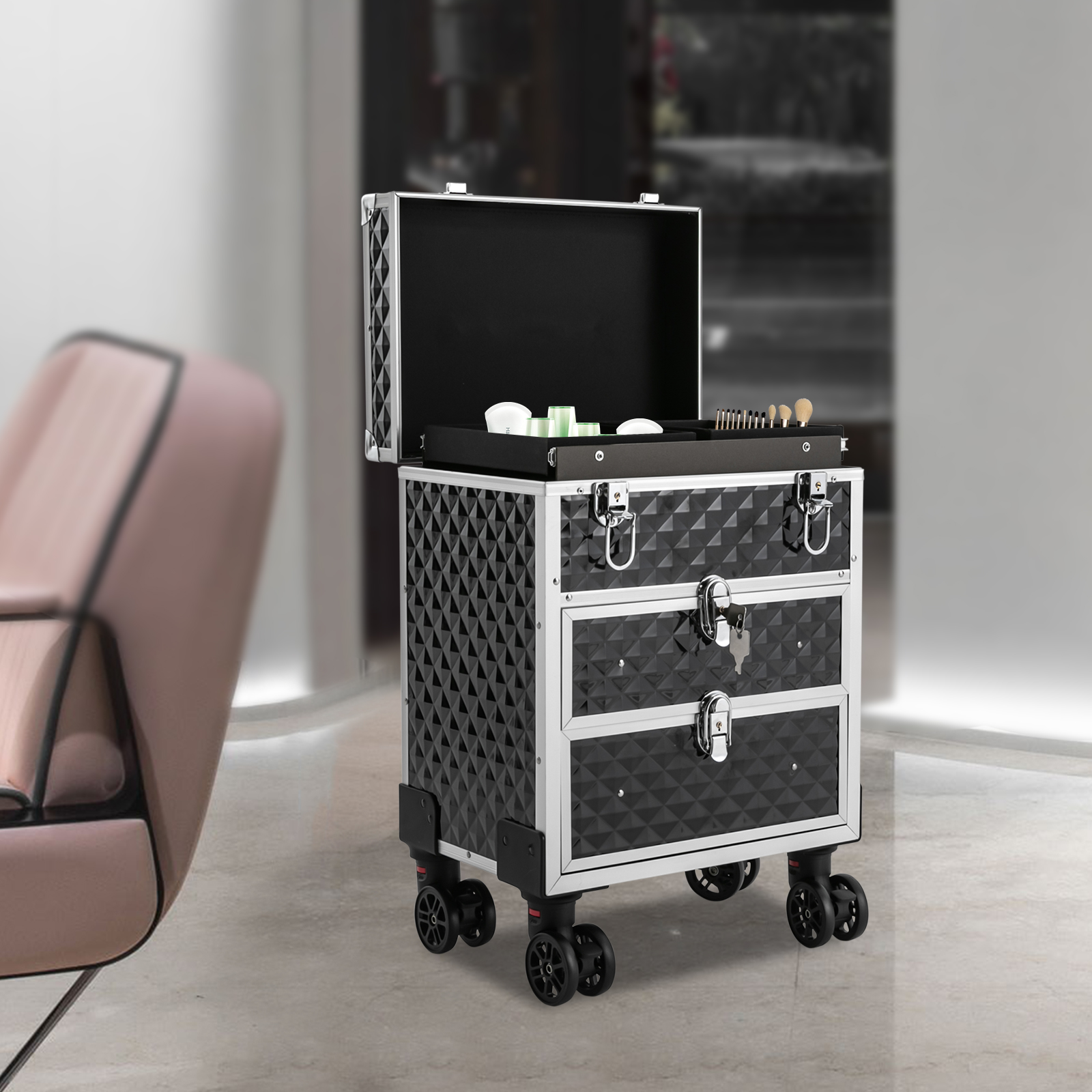 Dwellnix Portable Makeup Train Case, 66 lbs Capacity, Lockable, Elegant ...