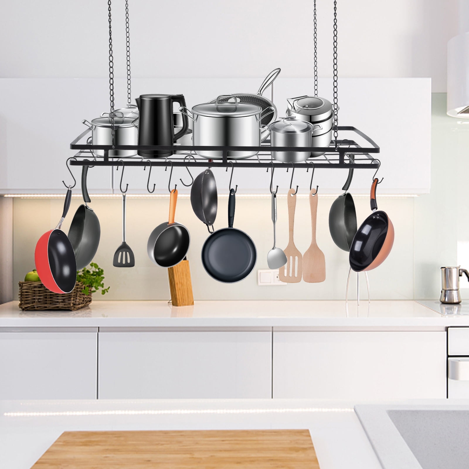 Dwellnix Pot and Pan Rack Ceiling w Hooks Pot Hangers Kitchen Ceiling ...