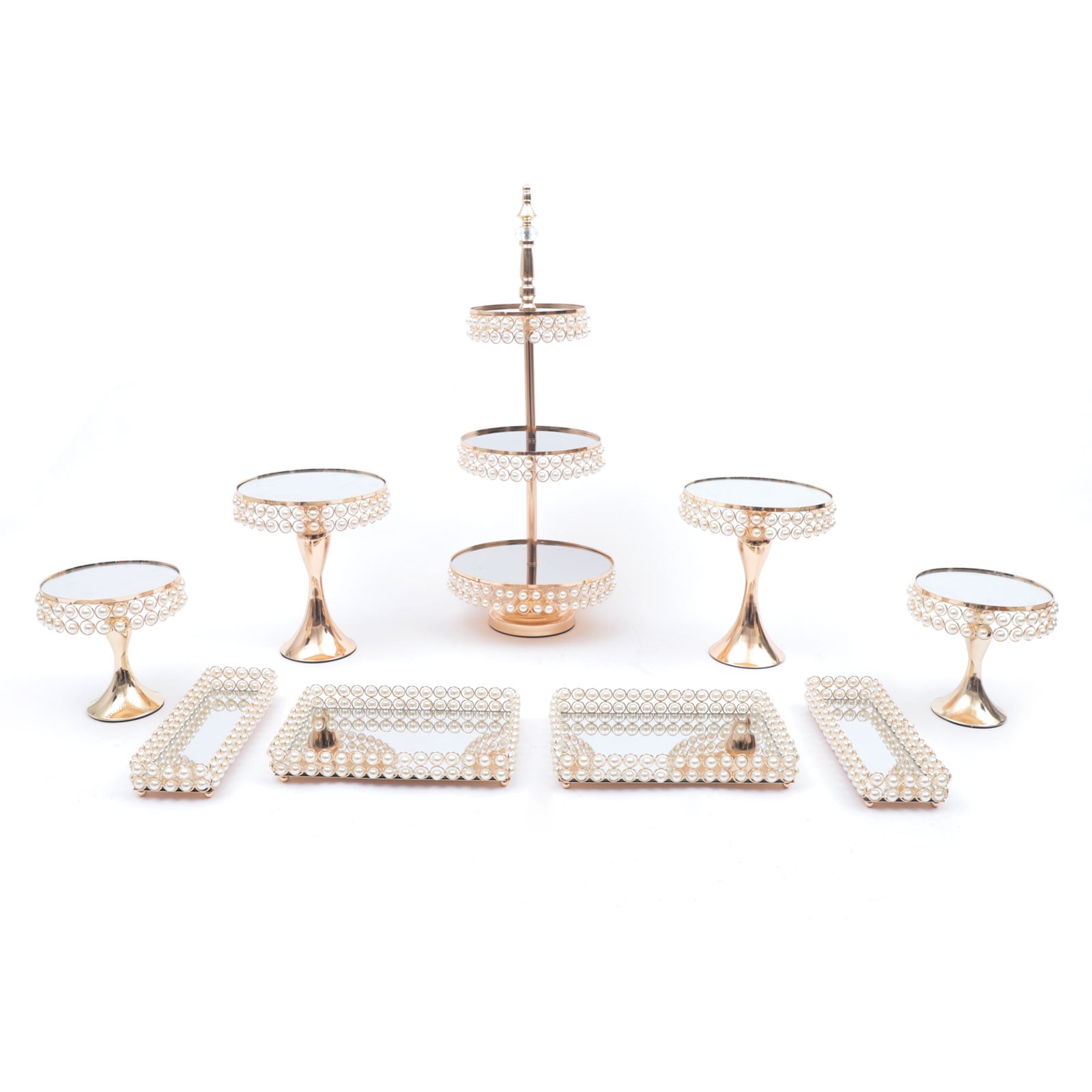 Dwellnix Premium 9-Piece Cake Stand Set with 4 Rectangular Trays and 5 ...