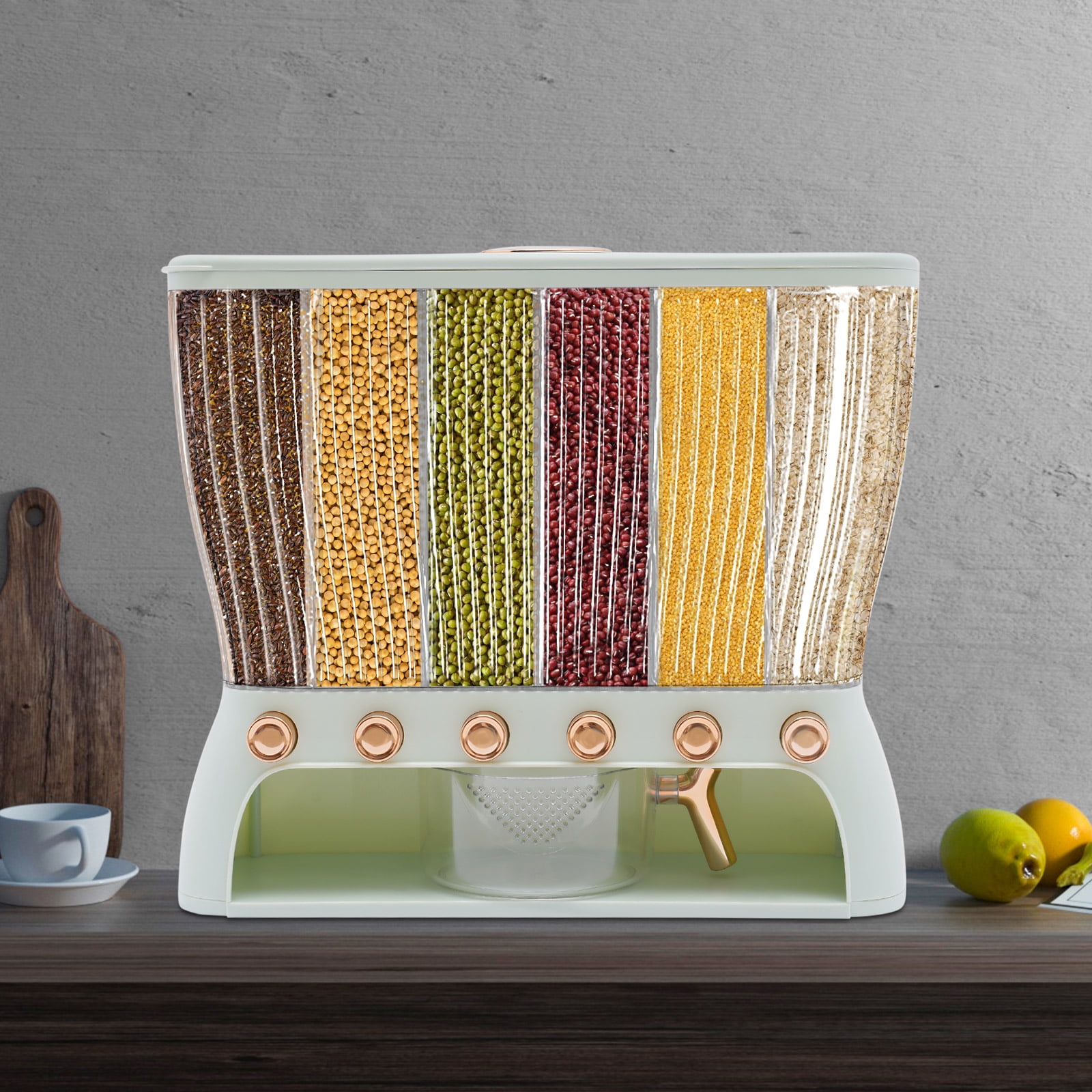 Dwellnix Rice Grain Dry Food Storage Container Cereal Dispenser 6 Grid ...