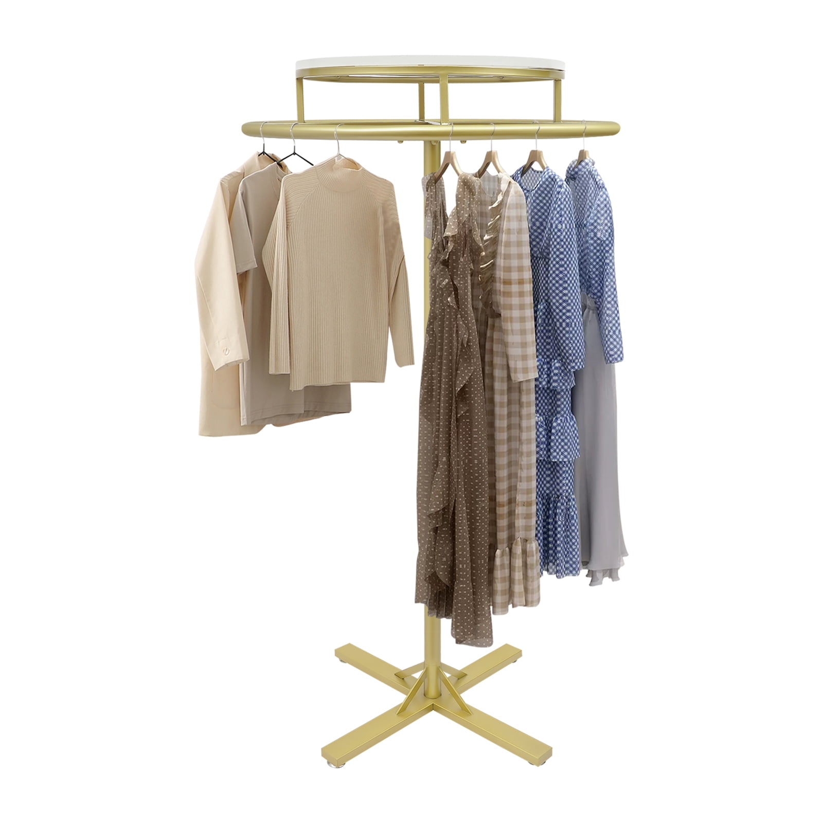Dwellnix Round Clothing Rack with Rotating Design, Gold Metal Frame ...