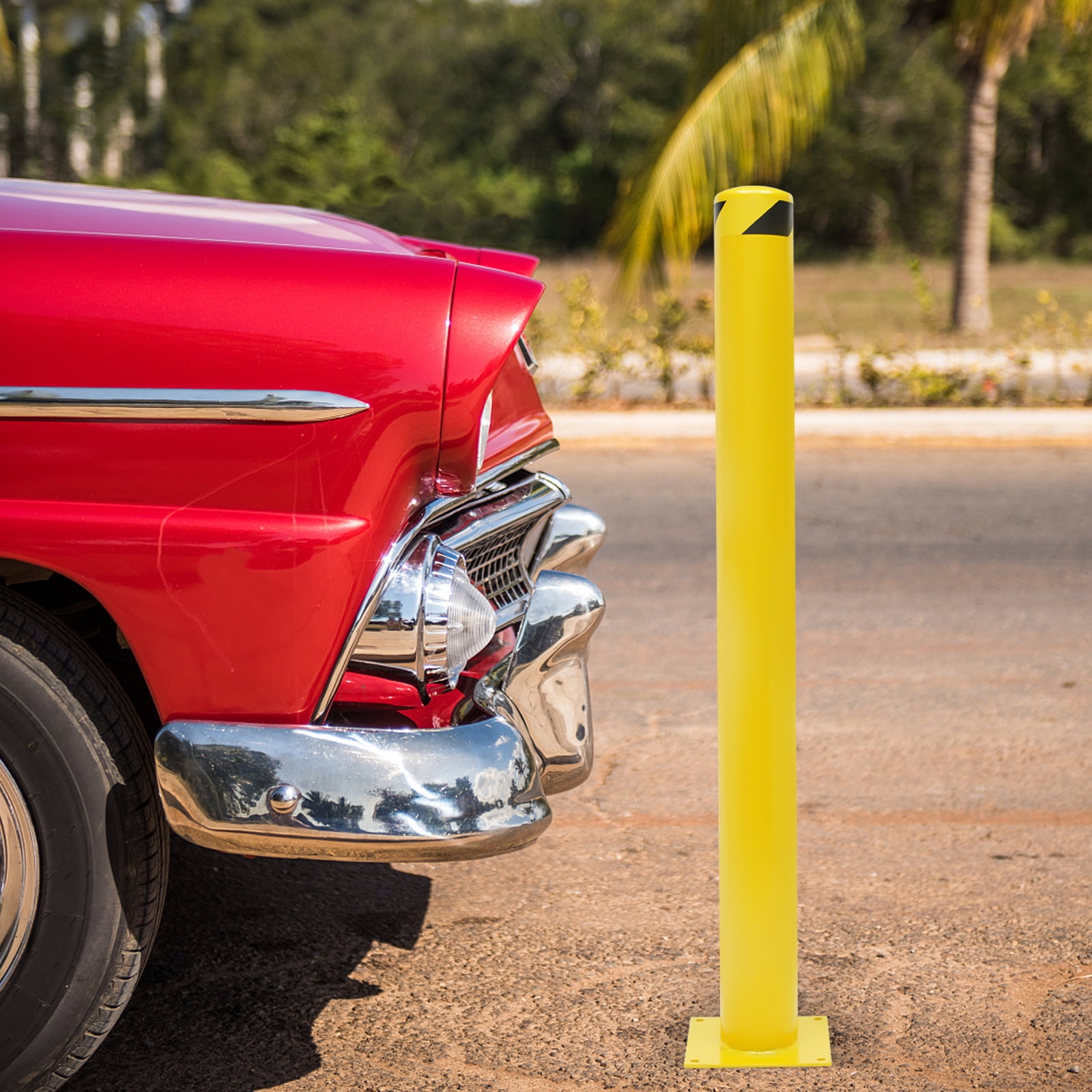 Dwellnix Safety Bollard Post Yellow Powder Coat Pipe Steel Barrier 48 H ...