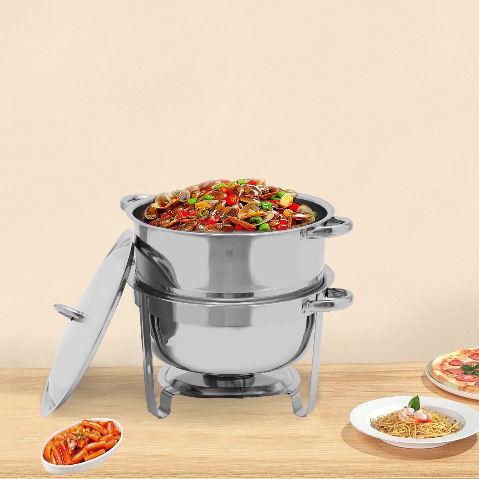 Dwellnix Stainless Steel Round Chafing Dish W Lid 14 2QT Buffet Server ...