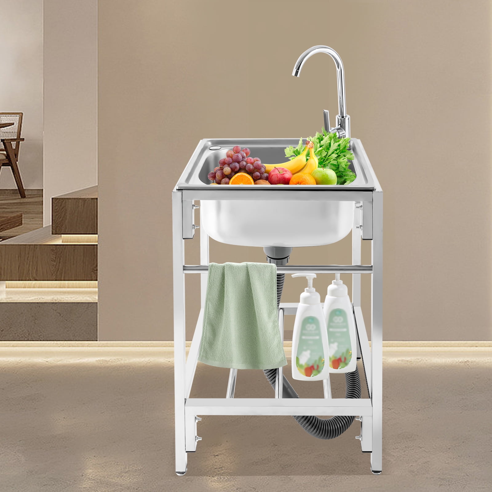 Dwellnix Stainless Steel Single Basin Kitchen Sink with Stand, Home ...