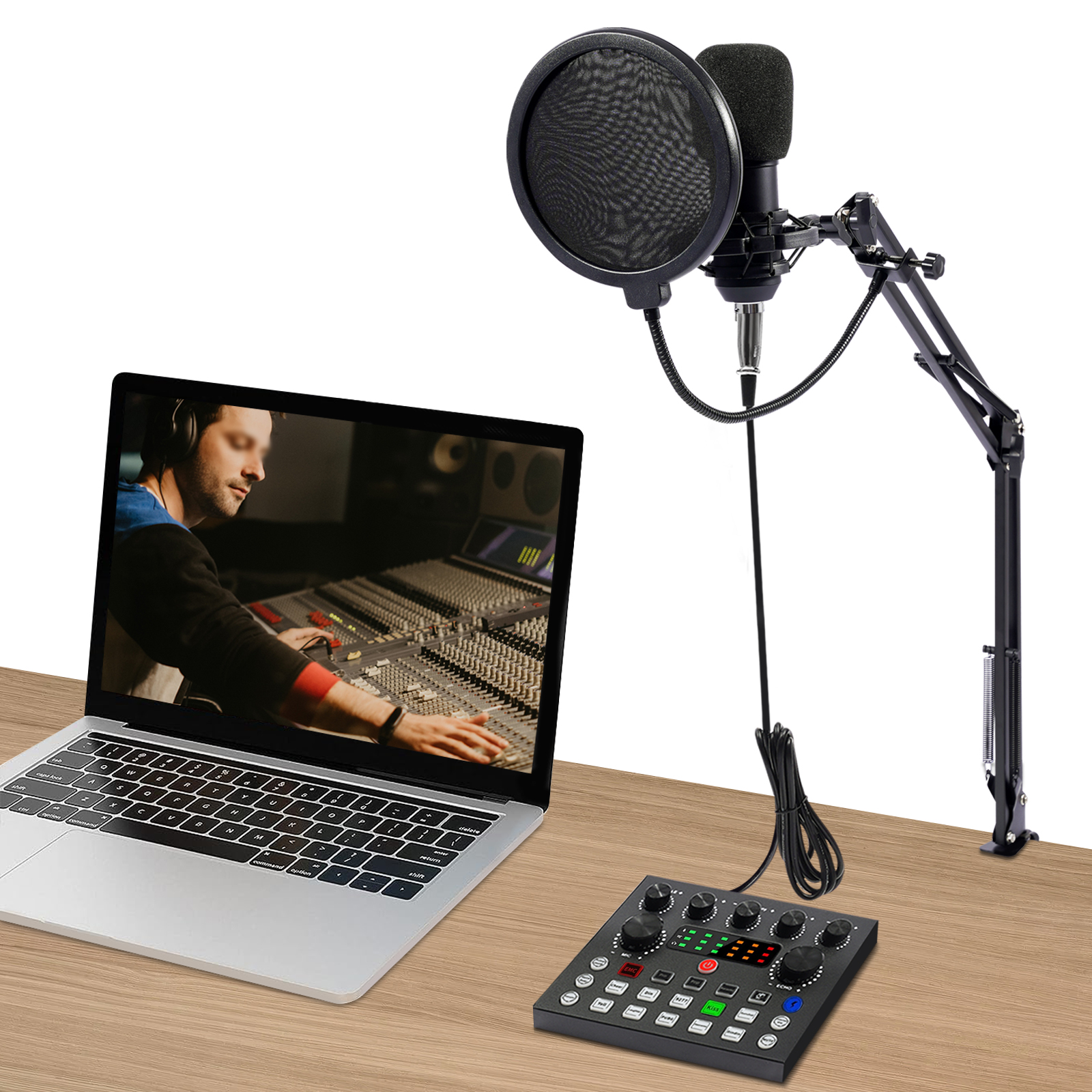 Dwellnix Studio Recording Microphone Set Music Podcast Equipment Mixer ...