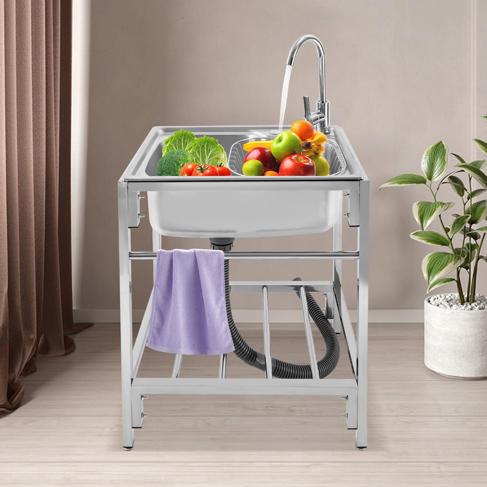 Dwellnix Utility Sink Free Standing Single Bowl Kitchen Sink Stand ...