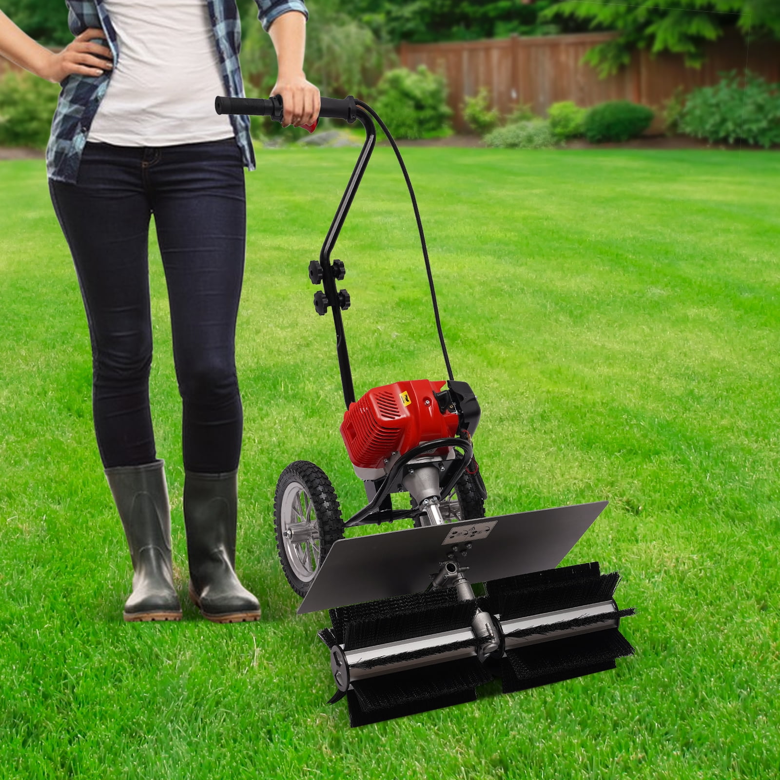 Dwellnix Walk Behind Power Sweeper Broom 43cc 1 7HP Gas Engine Sweeper ...