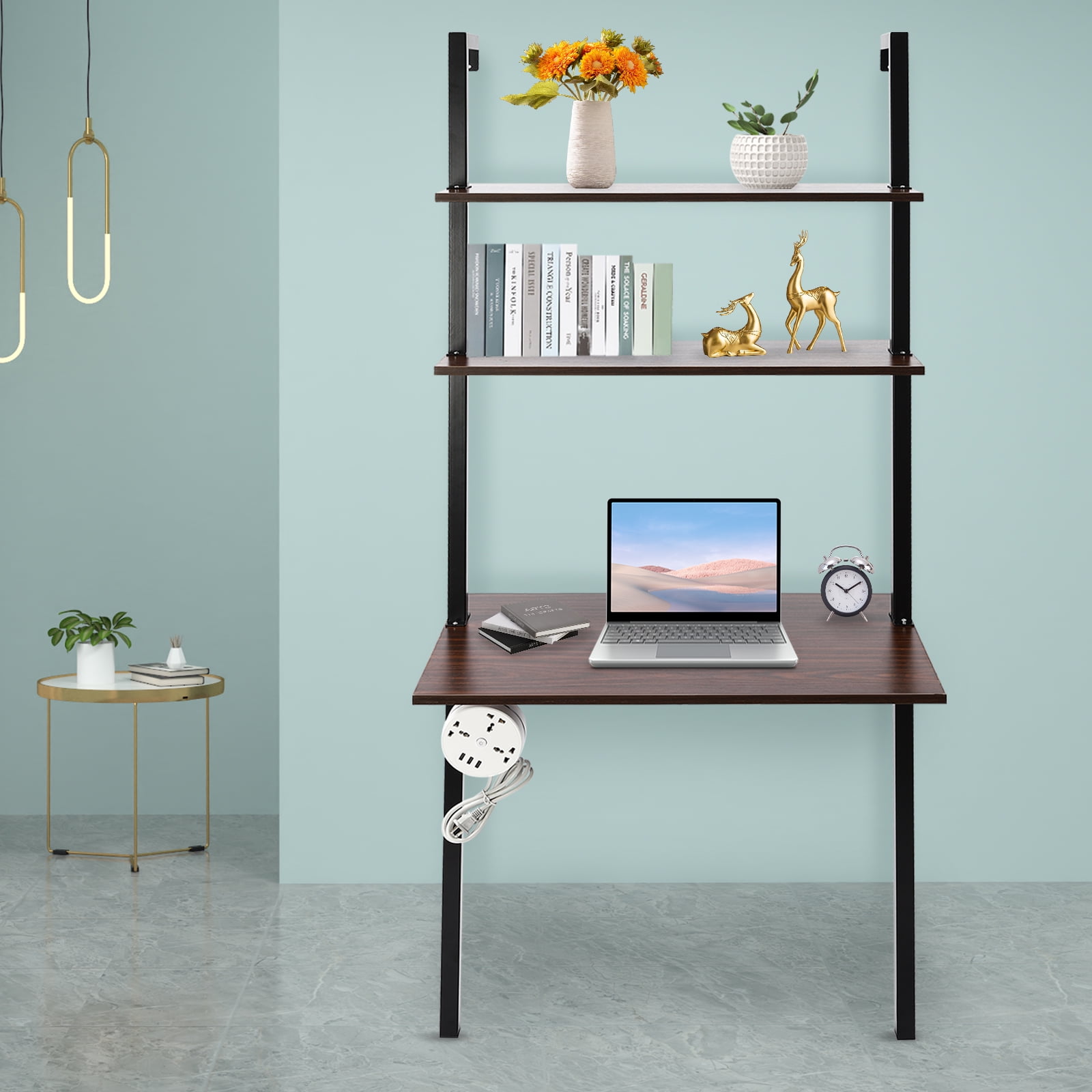 Dwellnix Wall Mount Writing Table Space saving Desk Storage Bookshelf ...