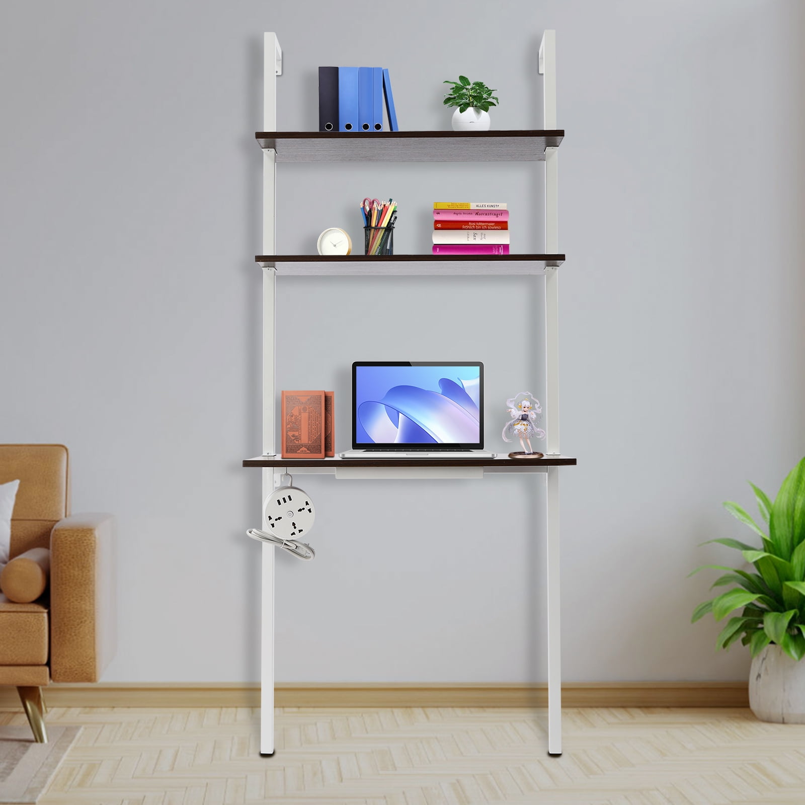 Dwellnix Wall Mounted Folding Laptop Desk Organizer Storage Space Saver ...