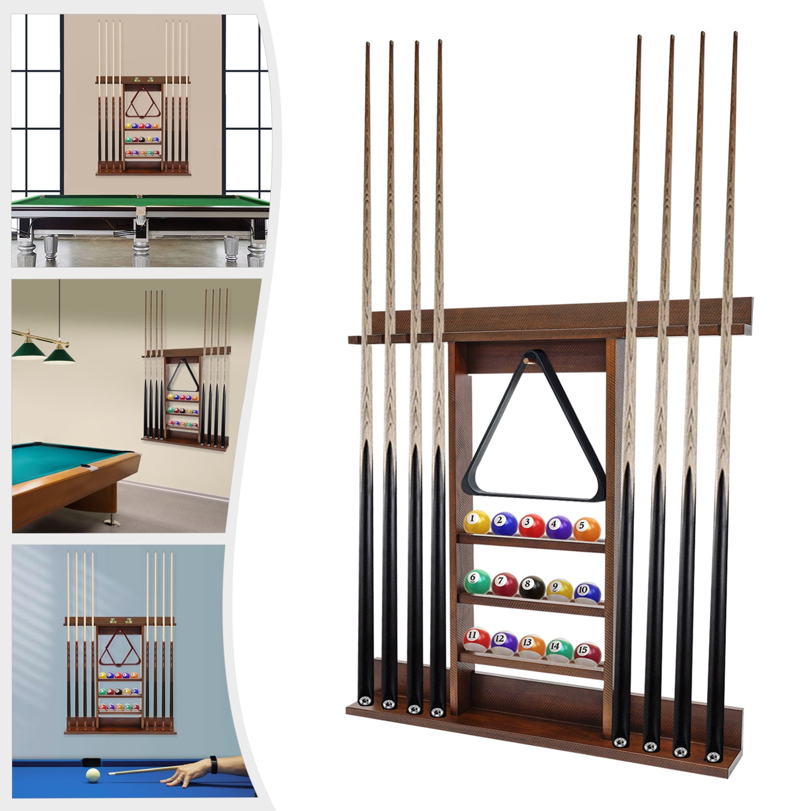 Dwellnix Wall Rack Oak 8 Pool Cue Rack Pool Stick Holder Wall Mount ...