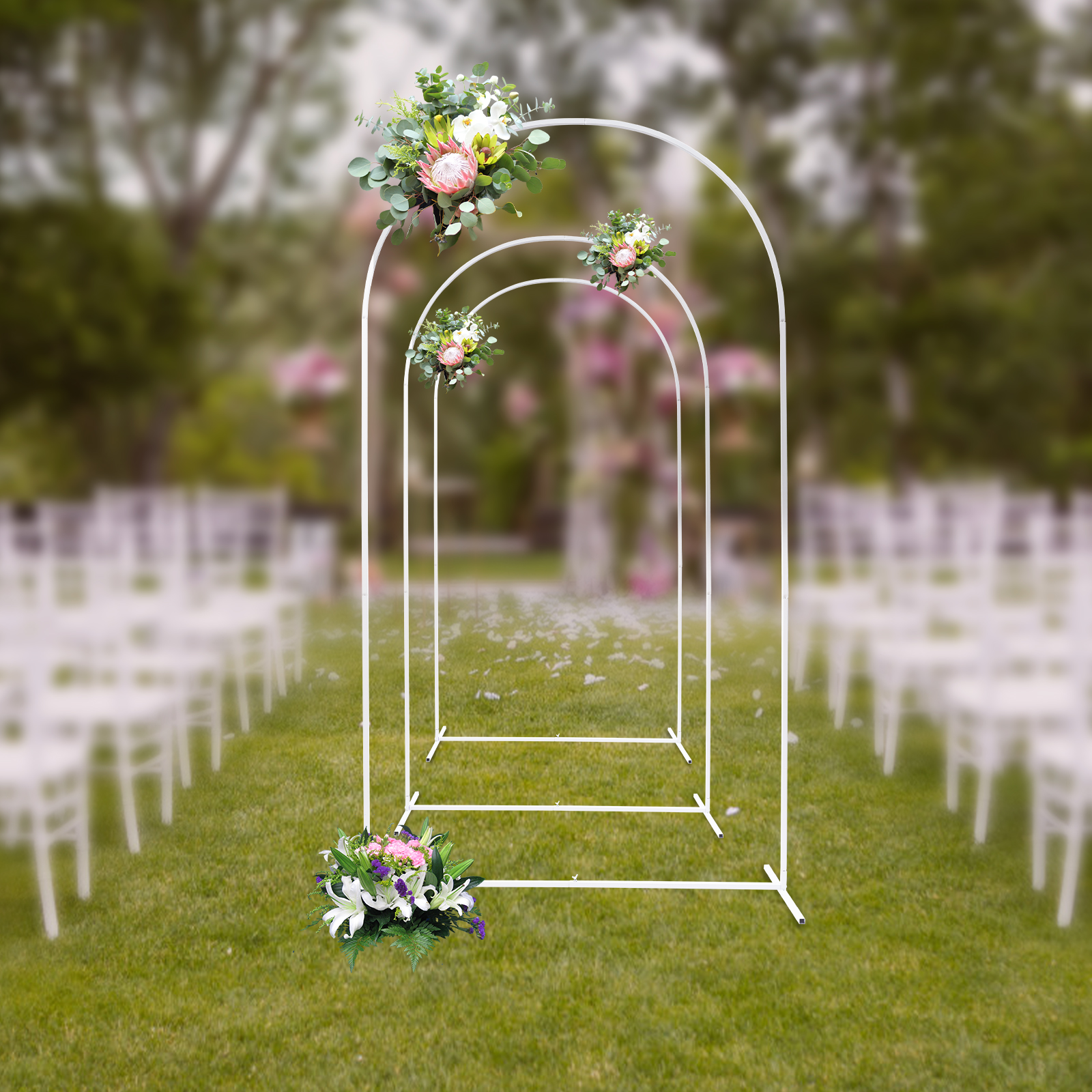 Dwellnix White Metal Wedding Arch Backdrop Stand Set 3 Arched Door ...