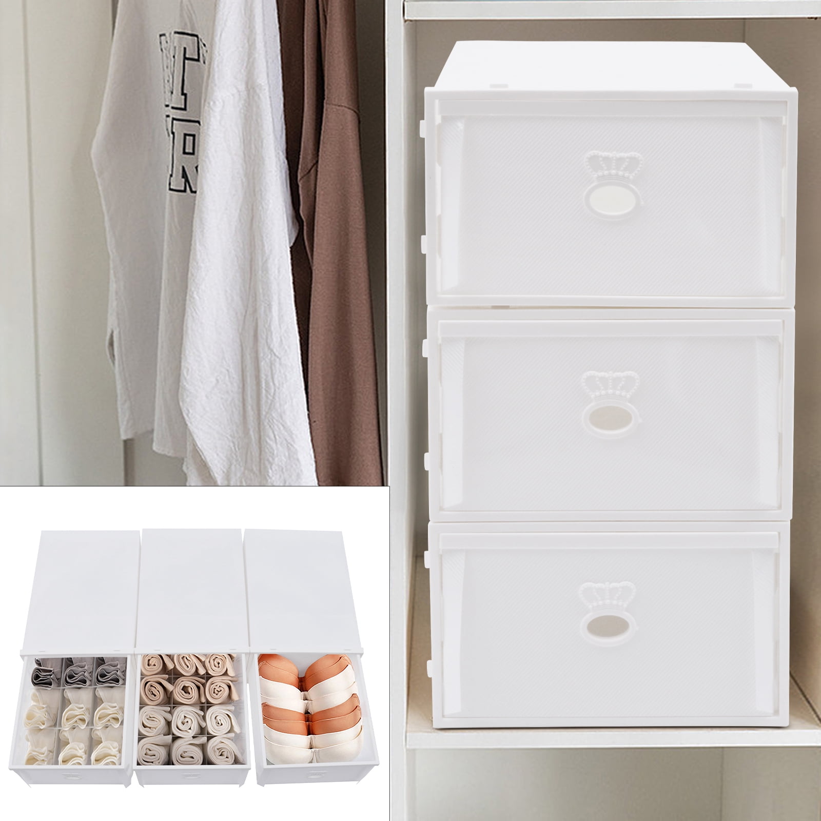 Dwellnix White Plastic 3 Tier Drawer Storage Bins Storage Organizer ...