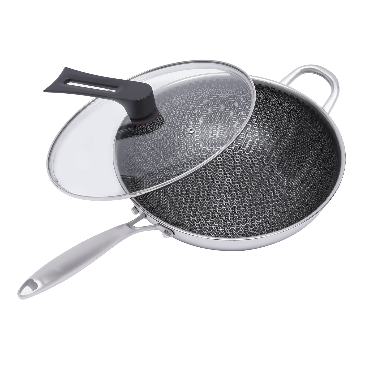 Dwellnix Wok Edelstahl Wok mit Deckel Lange Griff Antihaft Kratzfest ...