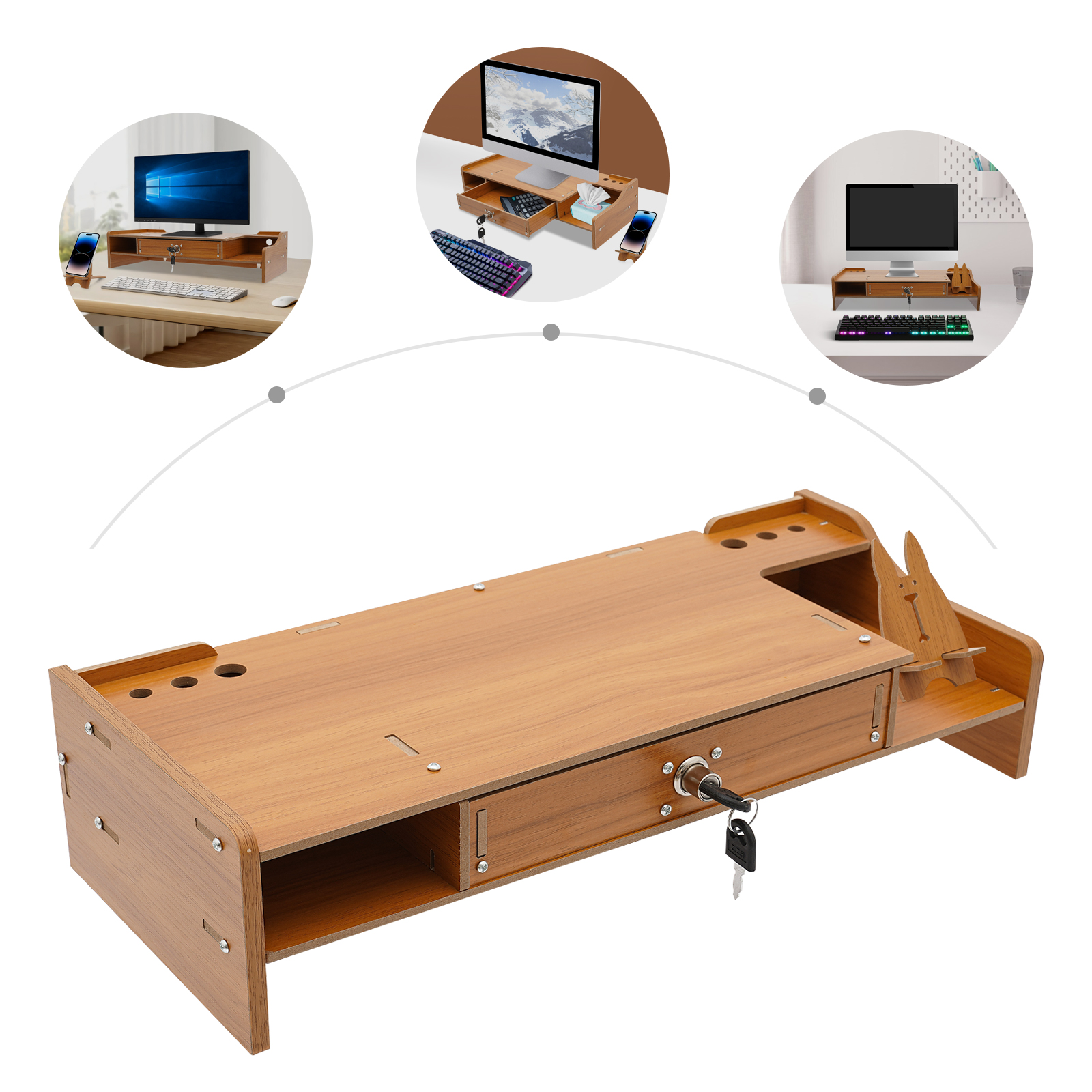 Dwellnix Wooden Monitor Riser Rack w Drawer Computer Laptop PC Stand ...