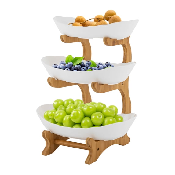 Dwellnix Yuanbao Shaped 3 Tier Fruit Display Tray, Bamboo Stand ...