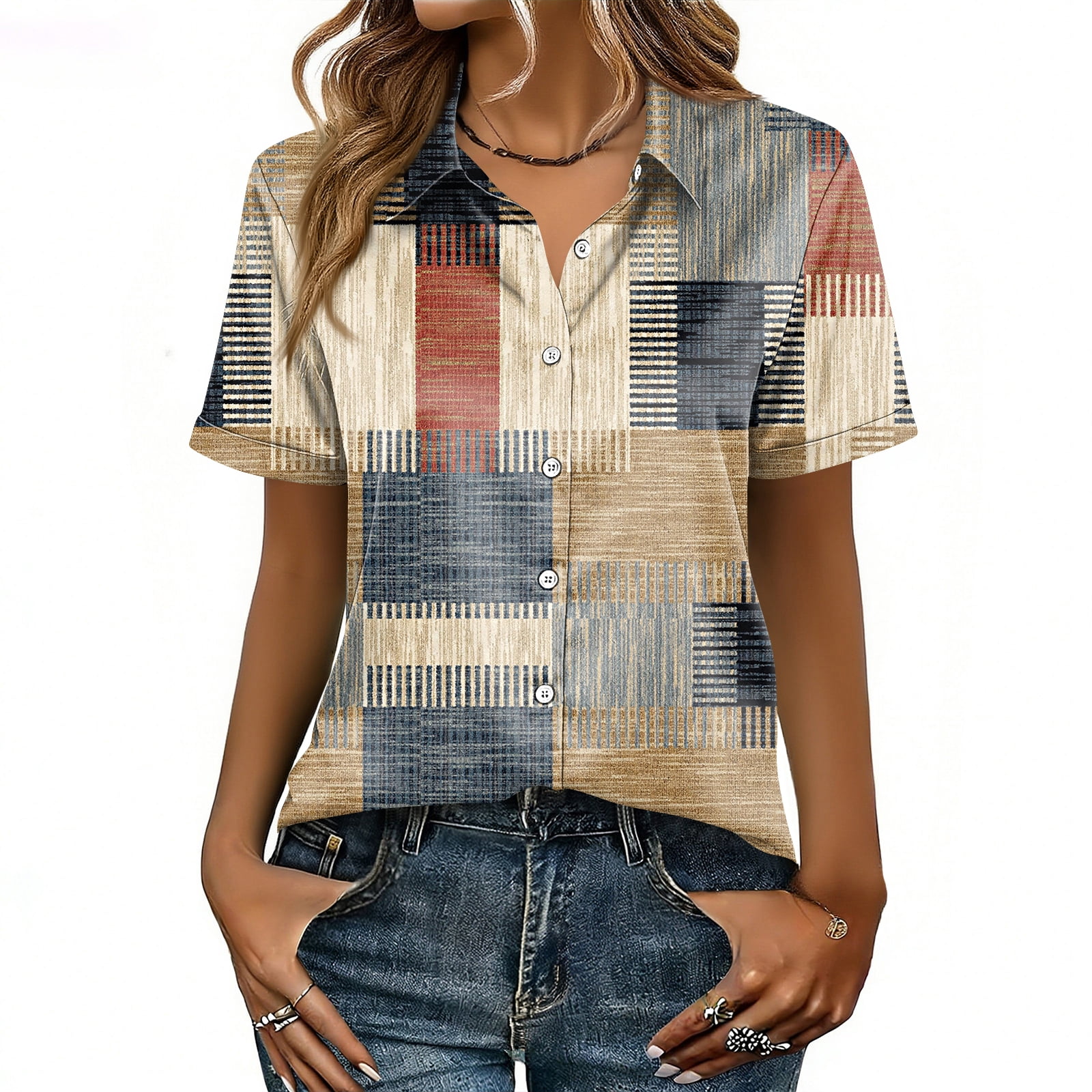 Dweltoz Button Down Shirts for Women Satin Silk Short Sleeve Tops Color ...