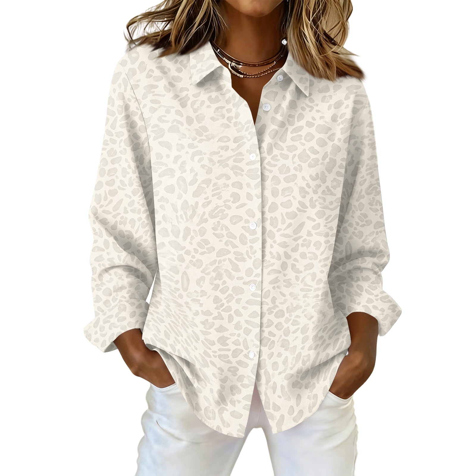 Dweltoz Leopard Print Shirt for Womens Long Sleeve Button Down Top ...