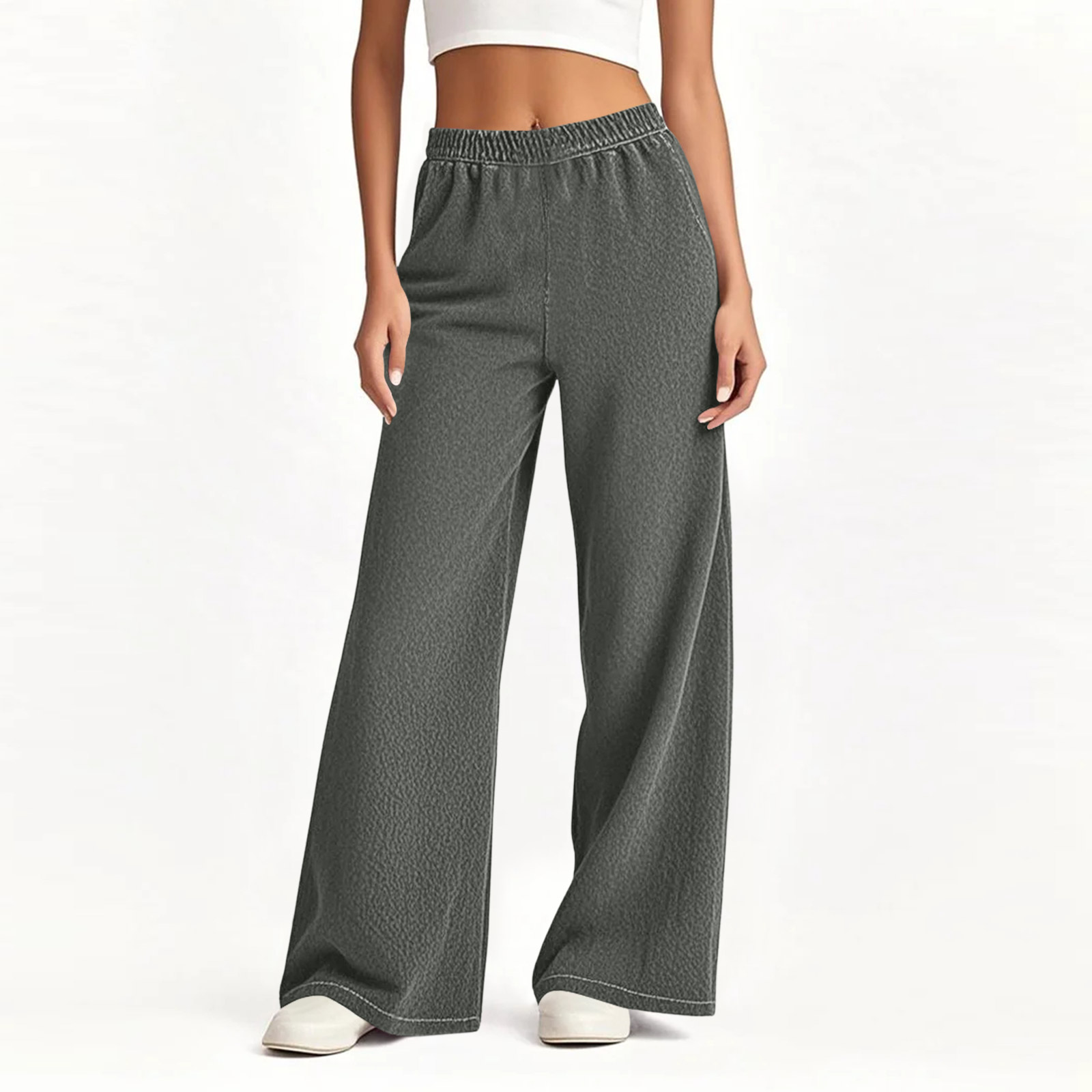 Dweltoz Soft Wide Leg Pants for Women High Waisted Casual Relaxed Pants ...