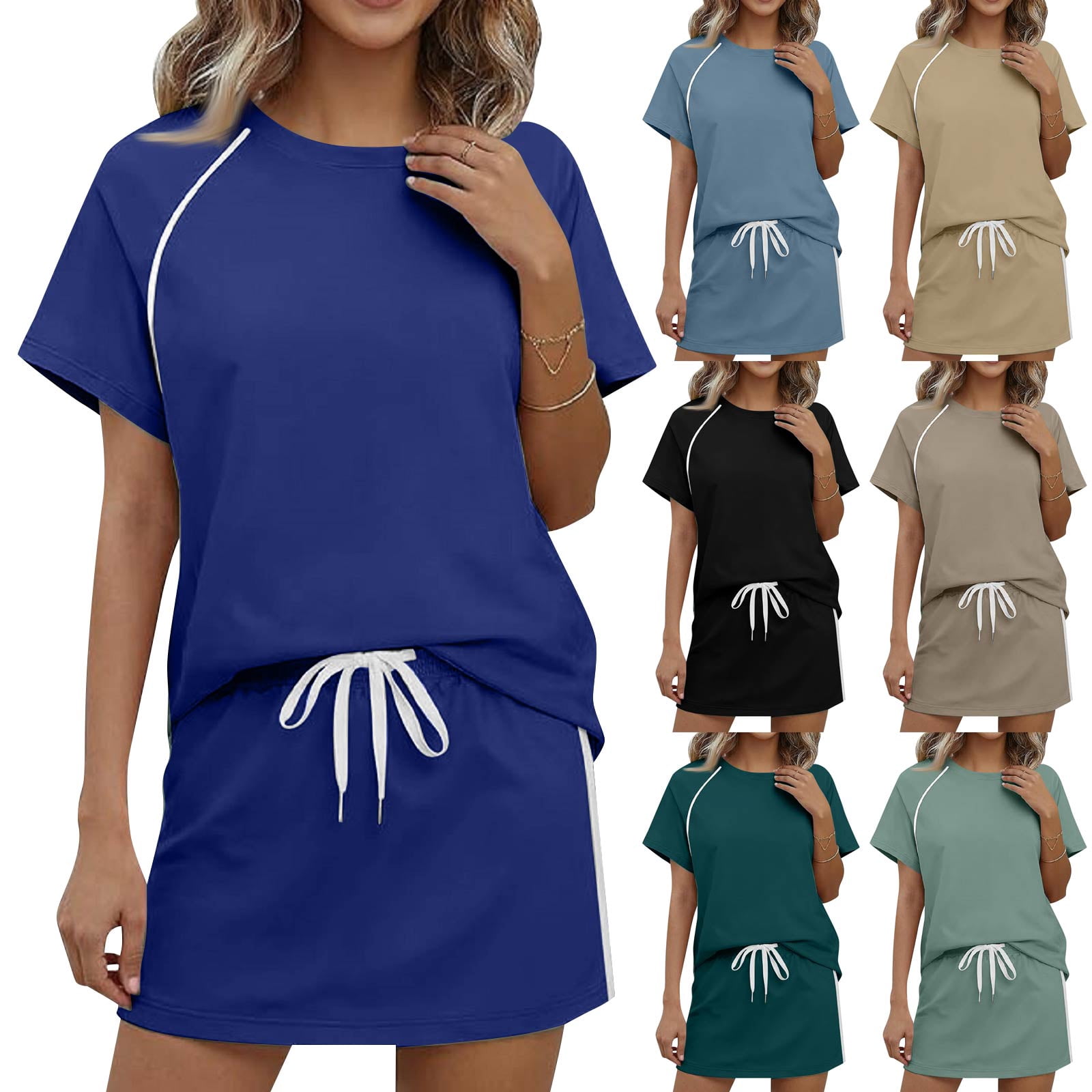 Dweltoz Women's 2026 Summer 2 Piece Skirt Sets Short Sleeve Shirts Tops ...