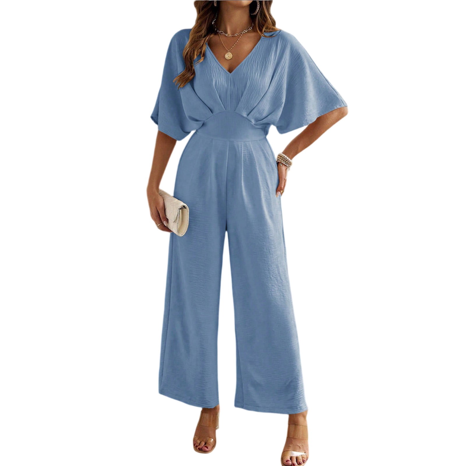 Dweltoz Women's One Piece Jumpsuits 2025 Trendy V-Neck Batwing Short ...