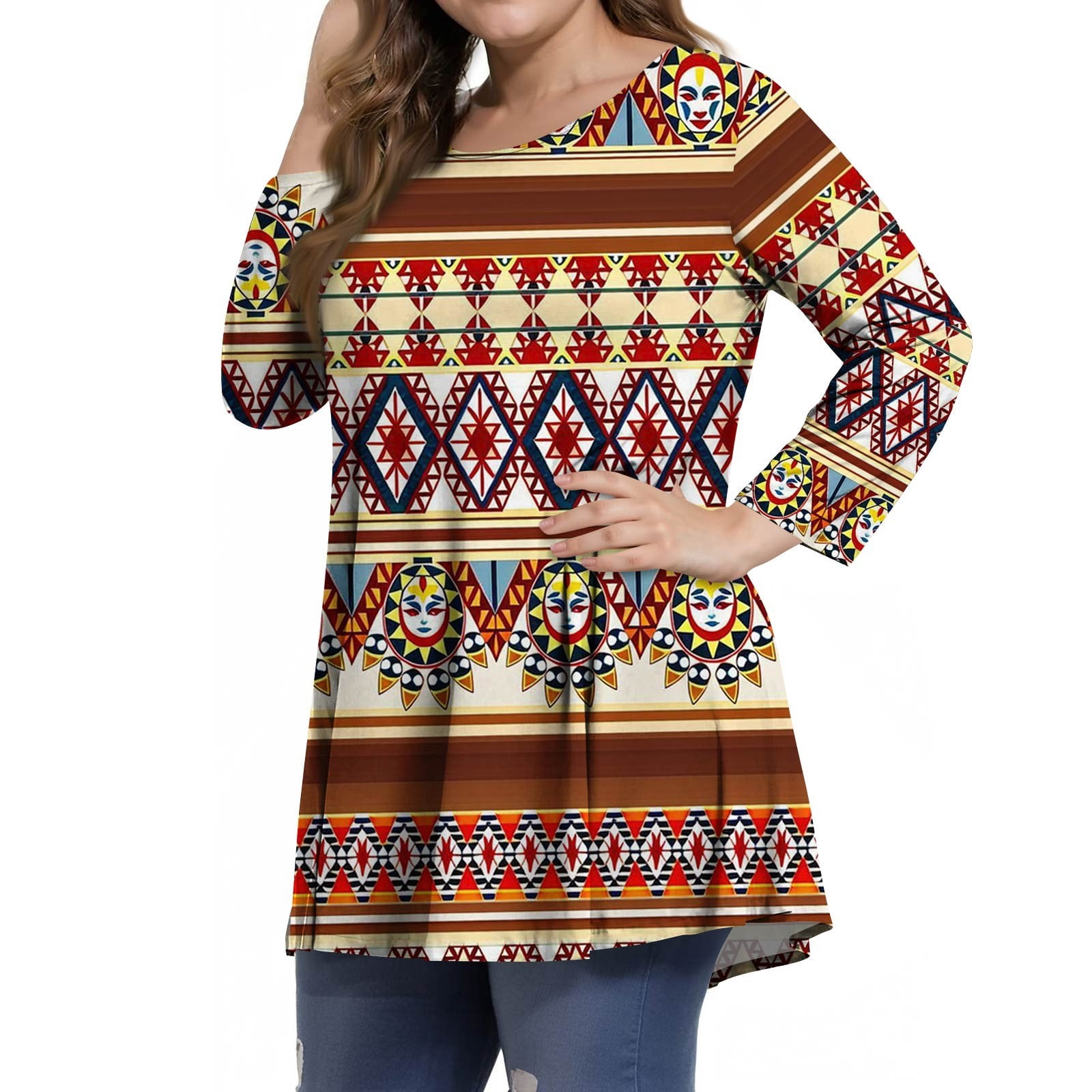 Dweltoz Women's Plus Size Shirts L-4XL Crew Neck 3/4 Sleeve Tunic Tops ...