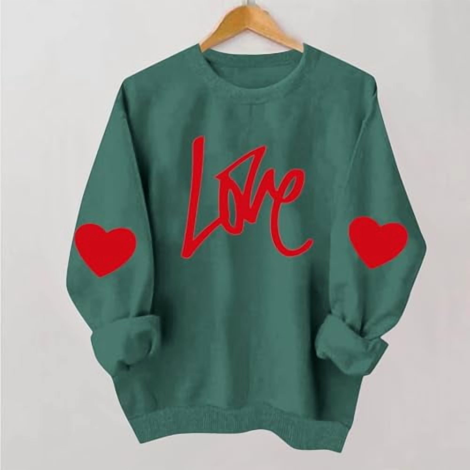 Dweltoz Women's Valentines Day Heart Sweatshirt Long Sleeve Sweater Red ...