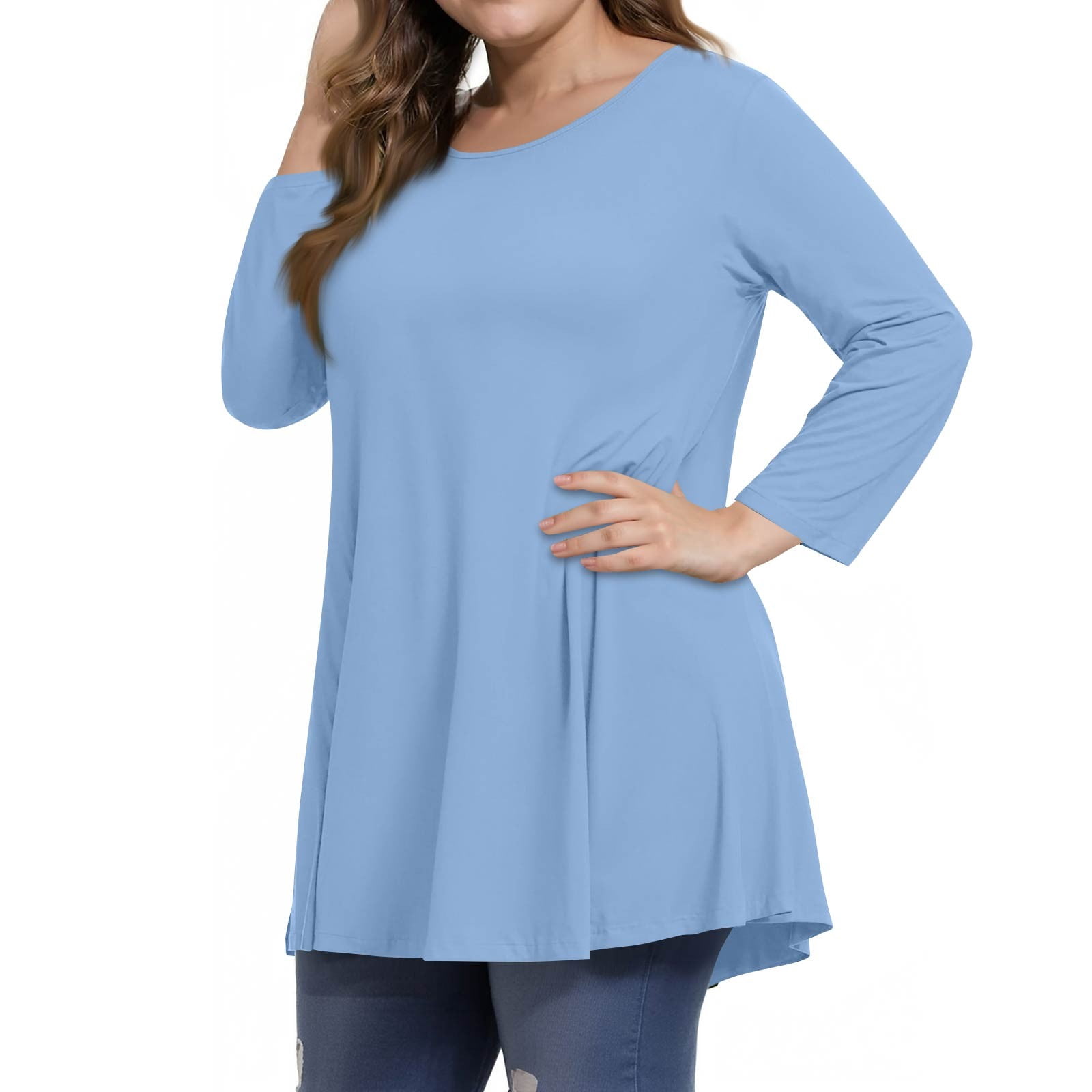 Dweltoz Womens Plus Size Tops Summer Crew Neck Tunics 3/4 Sleeve ...