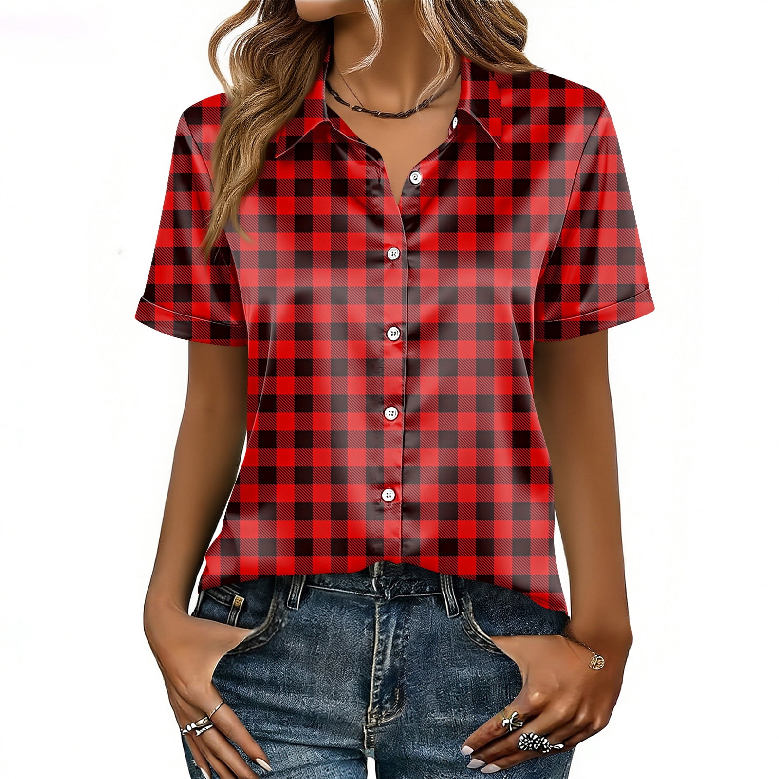 Dweltoz Womens Tops Button Down Short Sleeve Shirt Satin Silk Business ...