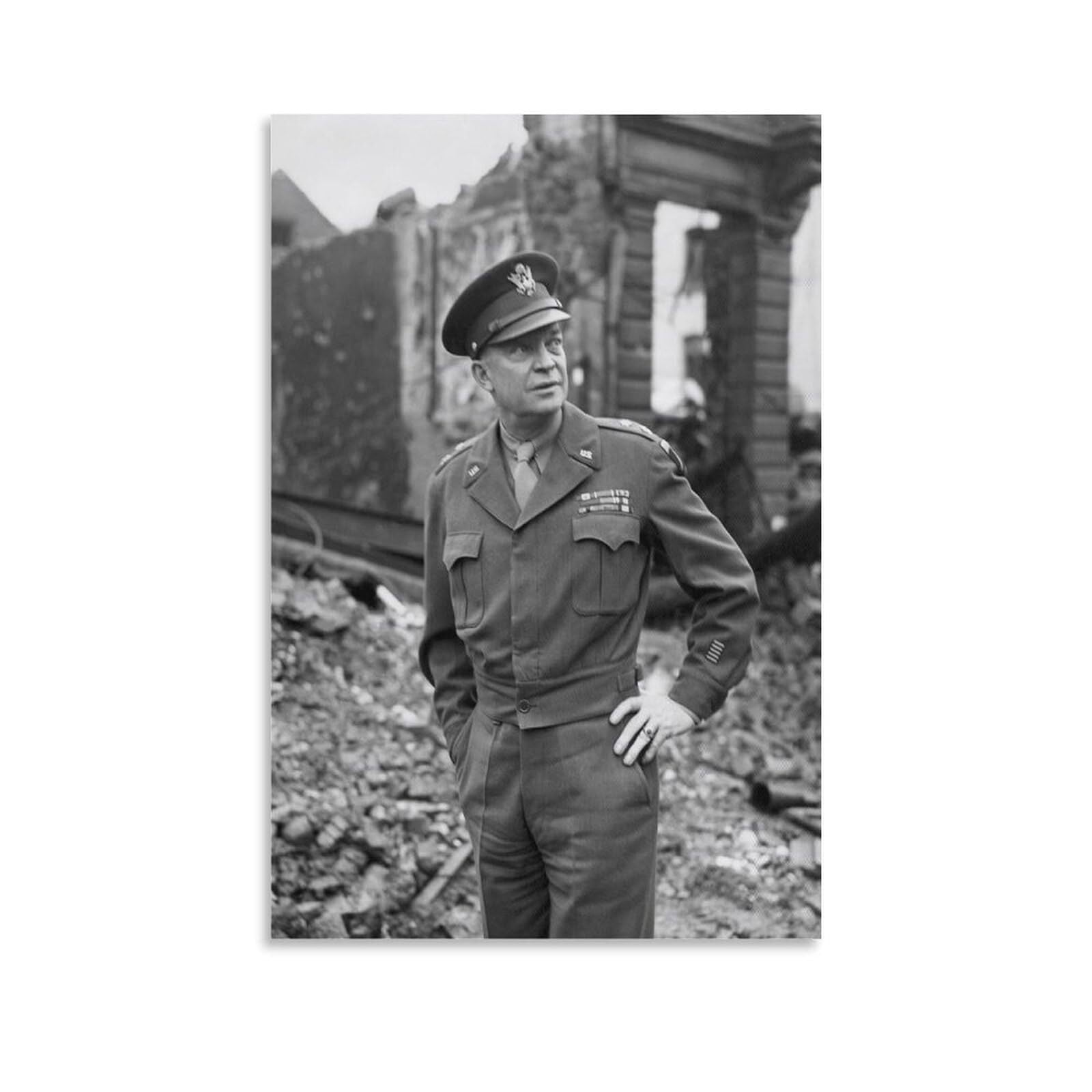 Dwight D. Eisenhower Land General Standing in Ruins Black And White ...