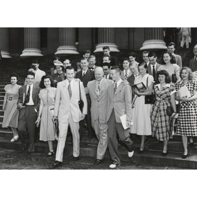 Dwight Eisenhower Walking Down The Steps Of Low Memorial Library With A ...