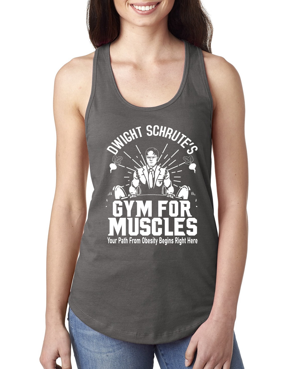 Dwight Schrute's Gym for Muscles Pop Culture Ladies Racerback Tank Top ...