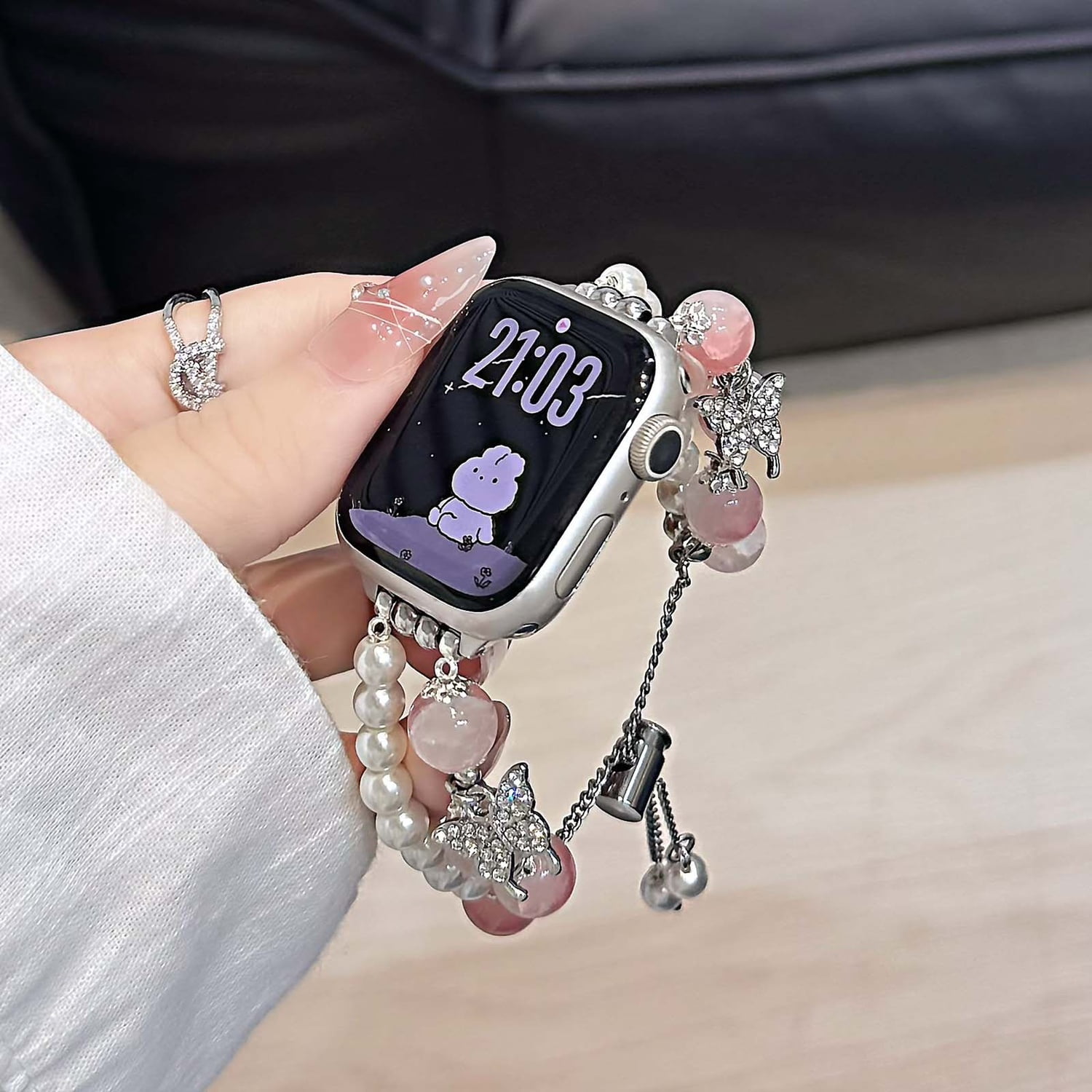 Dwitch Elegant Butterfly Pearl Chain Watch Band Compatible for Apple ...