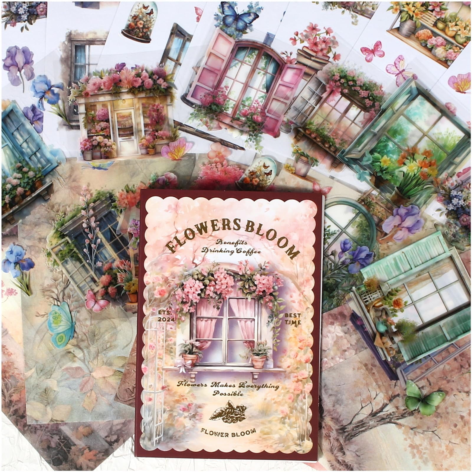 Dwpetzo 54 Sheets Scrapbook Supplies Kit, Window Flower Butterfly ...