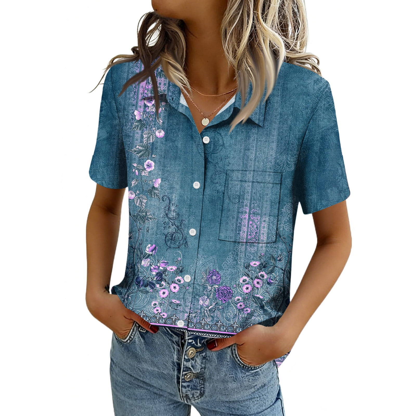 Dwralegc Business Casual Tops for Women Button Down V Neck Shirt Dressy ...