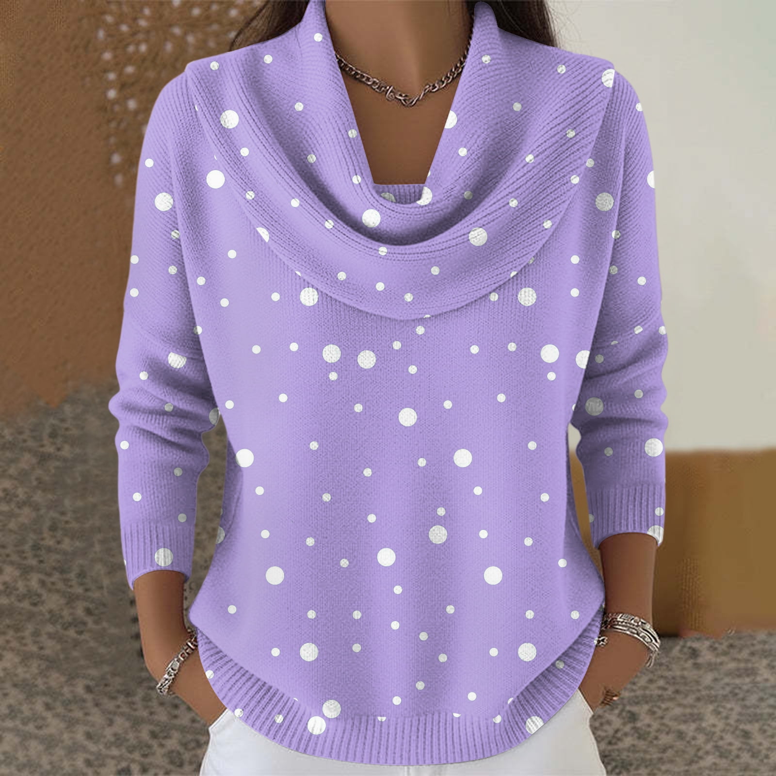 Dwralegc Cowl Neck Sweater for Women Lightweight Graphic Jumper Knit ...