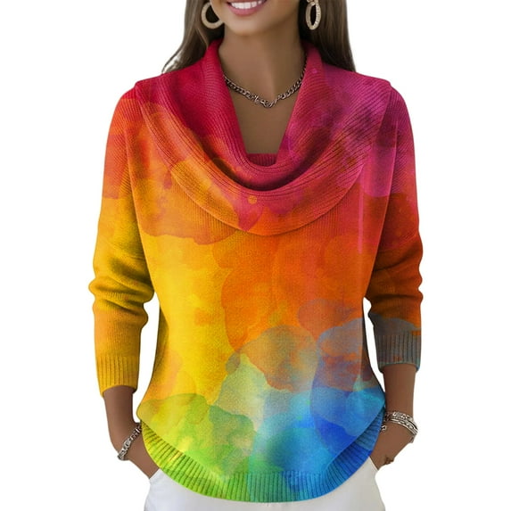 Dwralegc Cowl Neck Sweater for Women Lightweight Multicolor Long Sleeve ...