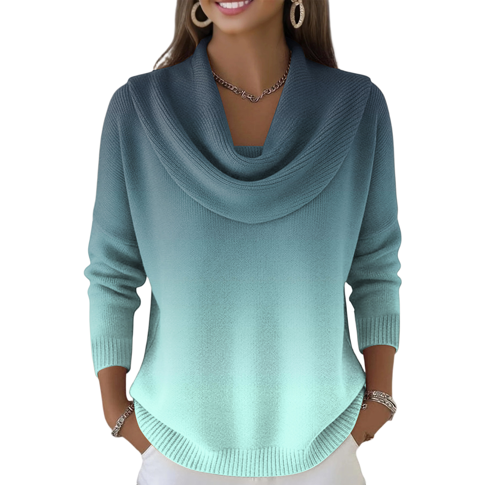 Dwralegc Elegant Holiday Sweaters for Women Casual Multicolor Cowl Neck ...