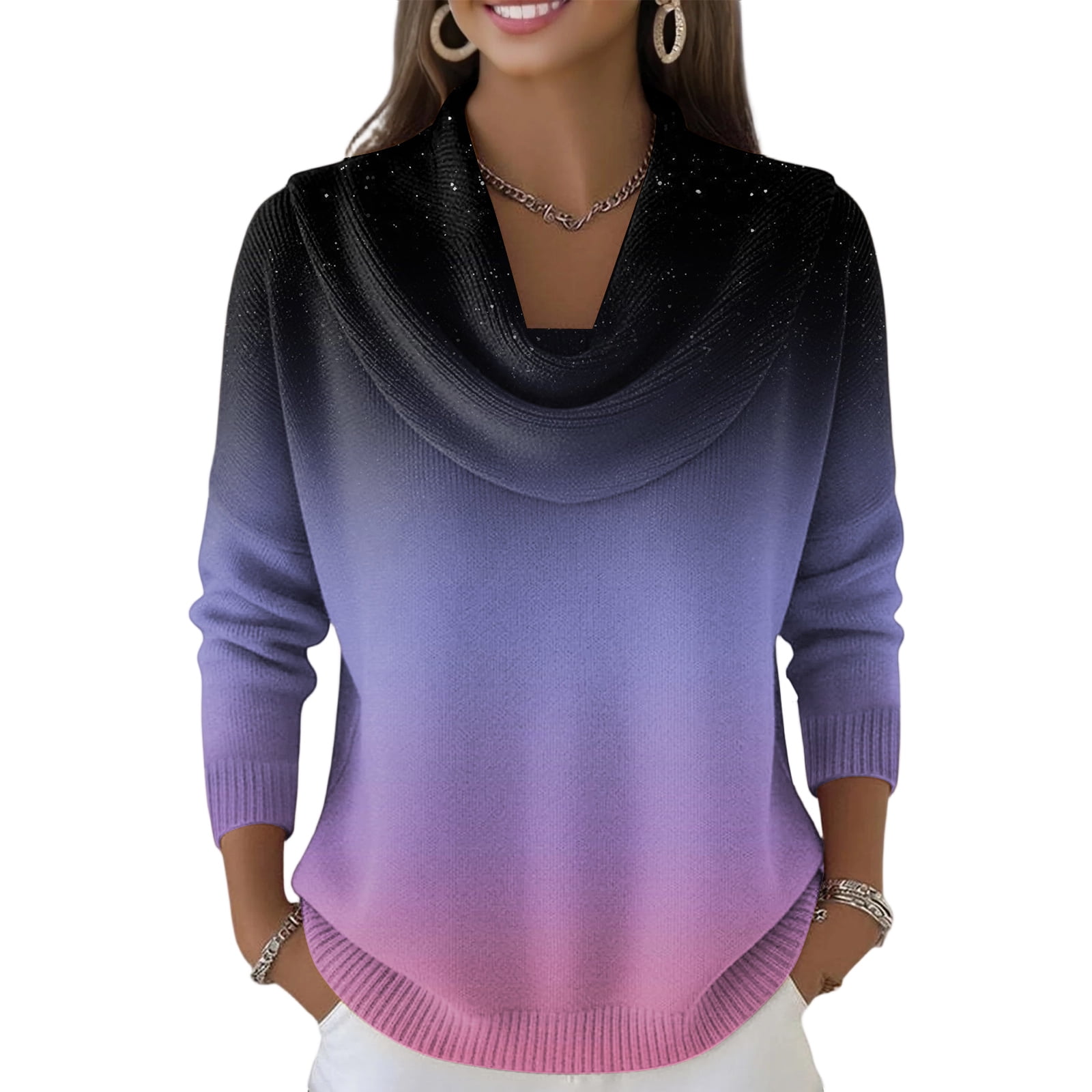 Dwralegc Elegant Retro Soft Triangle Neck Multicolor Sweater Top Loose ...