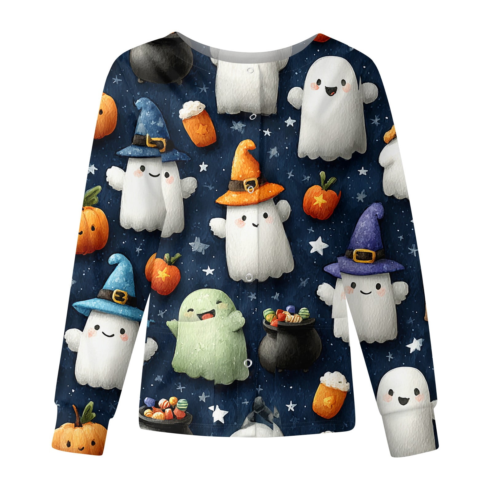 Dwralegc Halloween Blue Scrubs Jackets for Women Stretchy Scrubs Sets ...