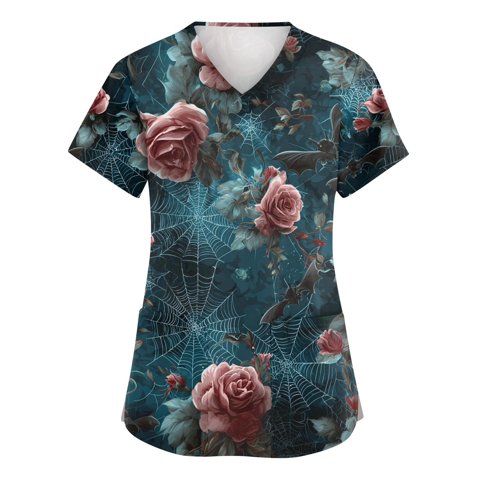 Dwralegc Halloween Dark Blue Scrubs for Women Short Sleeve Pumpkins ...