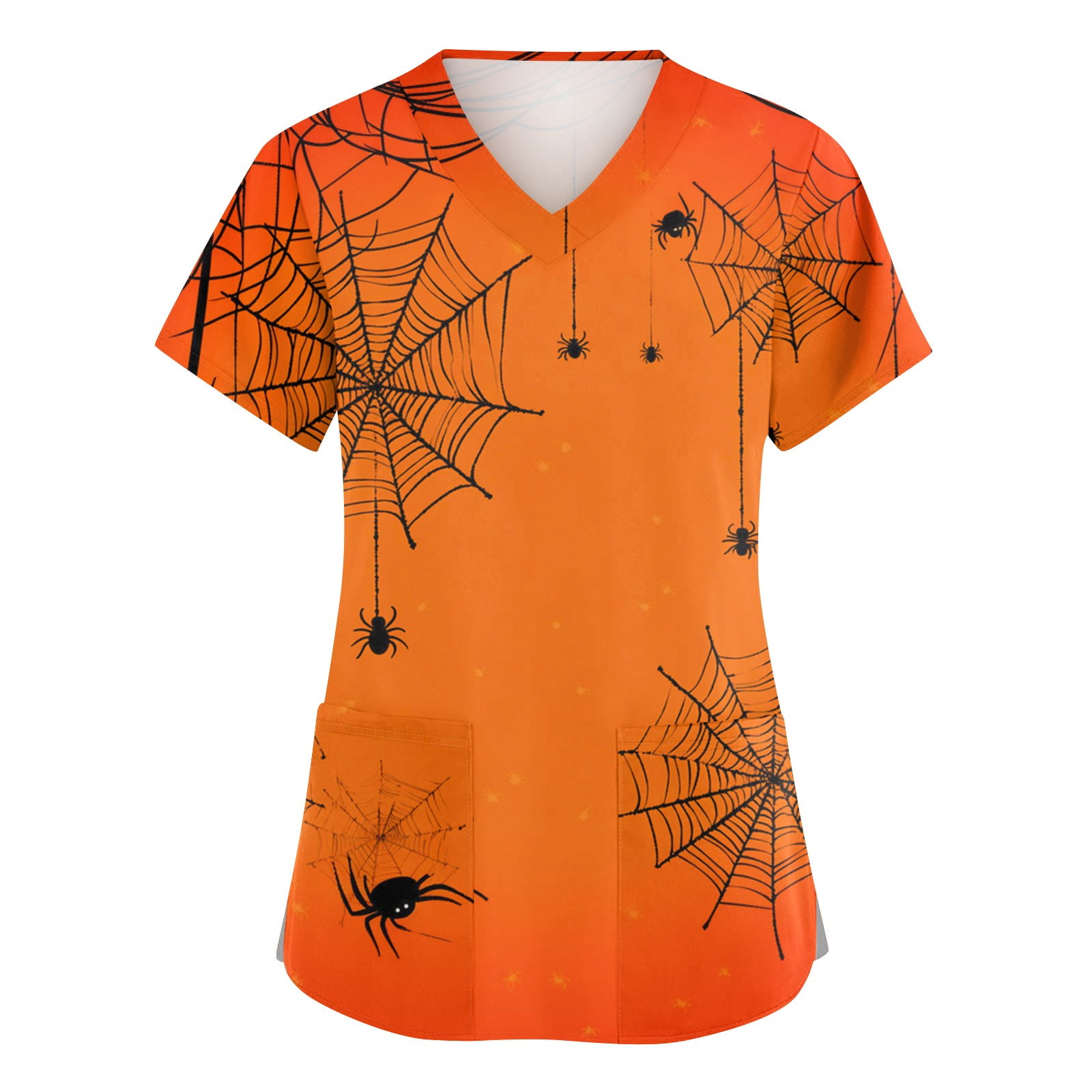 Dwralegc Halloween Saffron Scrubs for Women Plus Size Halloween Shirts Short Sleeve Funny Spooky ...